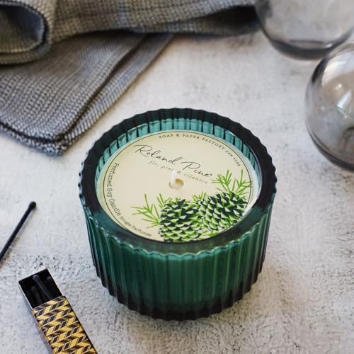 Roland Pine Single-Wick Forest Green Ribbed Glass Candle