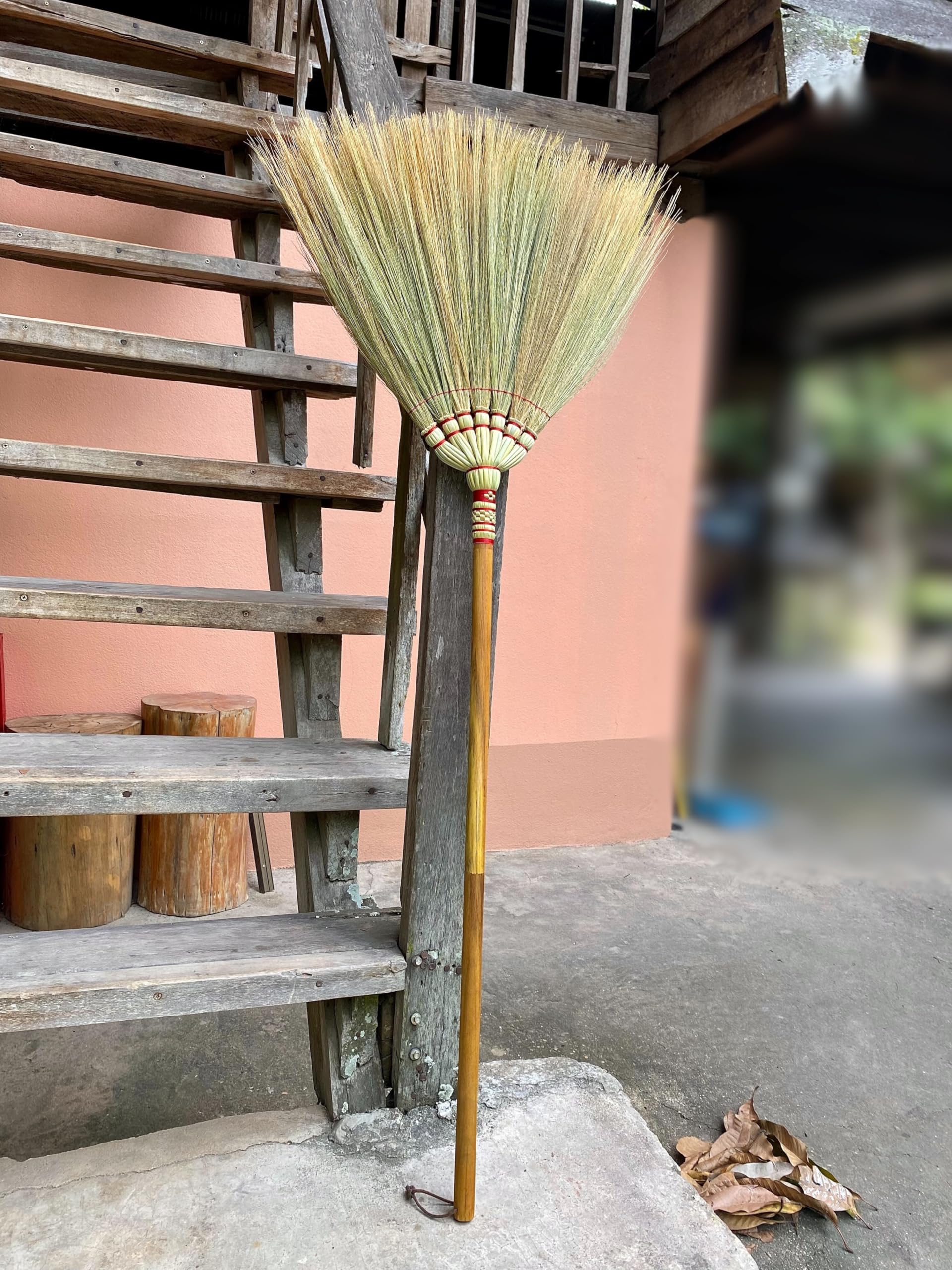 Asian Broom 46 inch - Straw Soft Broom - Long Handle Broomstick for Cleaning, Decoration, Wedding-Natural Whisk Broom for House, Garage, Office,Kitchen - Indoor Grass Broom