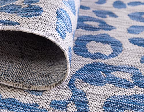 Rugs.com Outdoor Safari Collection Rug – 4' x 6' Blue Flatweave Rug Perfect for Entryways, Kitchens, Breakfast Nooks, Accent Pieces