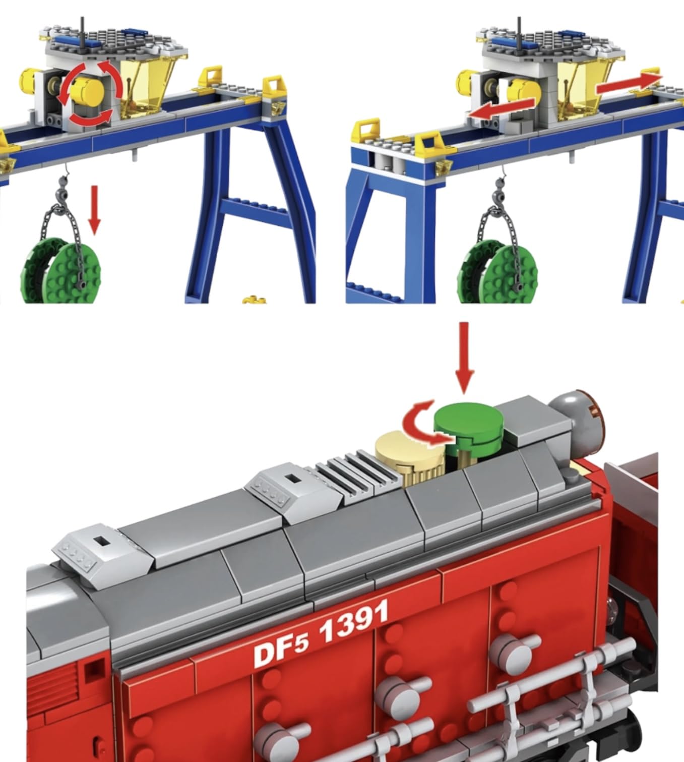 General Jim's Red Diesel Cargo Train Building Blocks Set - 1000+ Piece City Series with Automatic Running System, Railway Tracks, and Truck - Compatible with Major Brick Building Brands