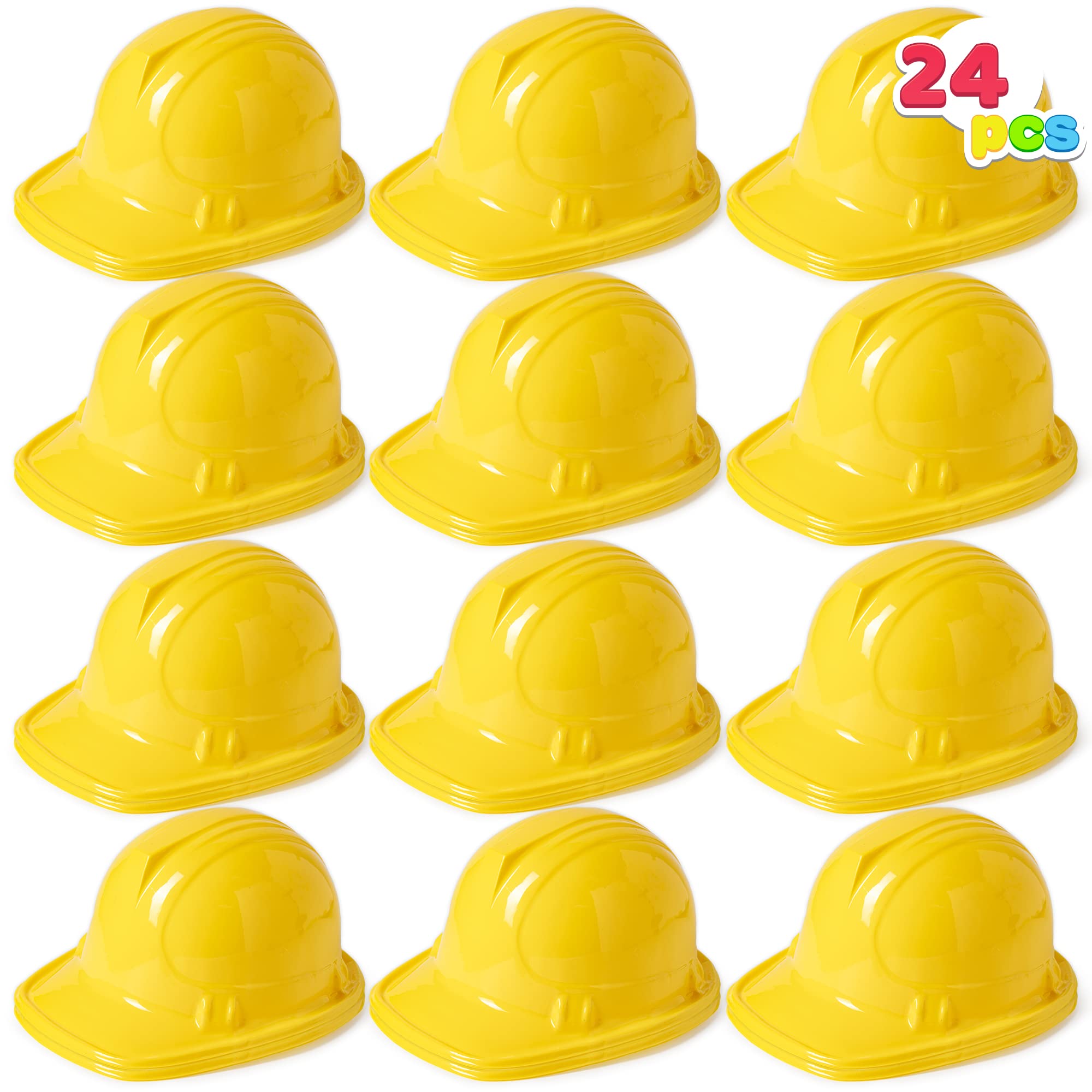 JOYIN Construction Hard Hats, 24 Pcs Toy Plastic Kids Party Hats, Yellow, for Children Construction Birthday Party, Building Theme Party Favors