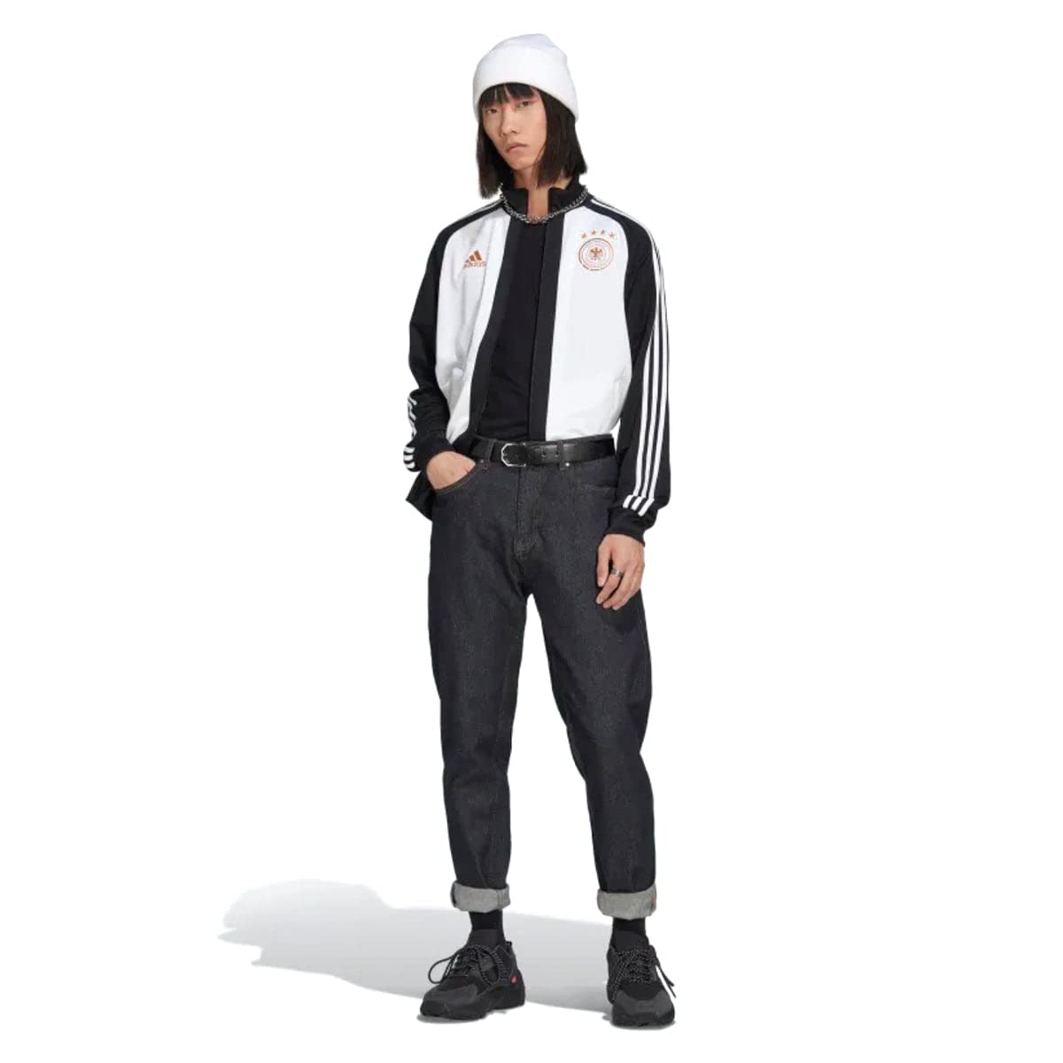 adidas Men's Germany 2022 DNA Track TOP (Black/White,Medium)