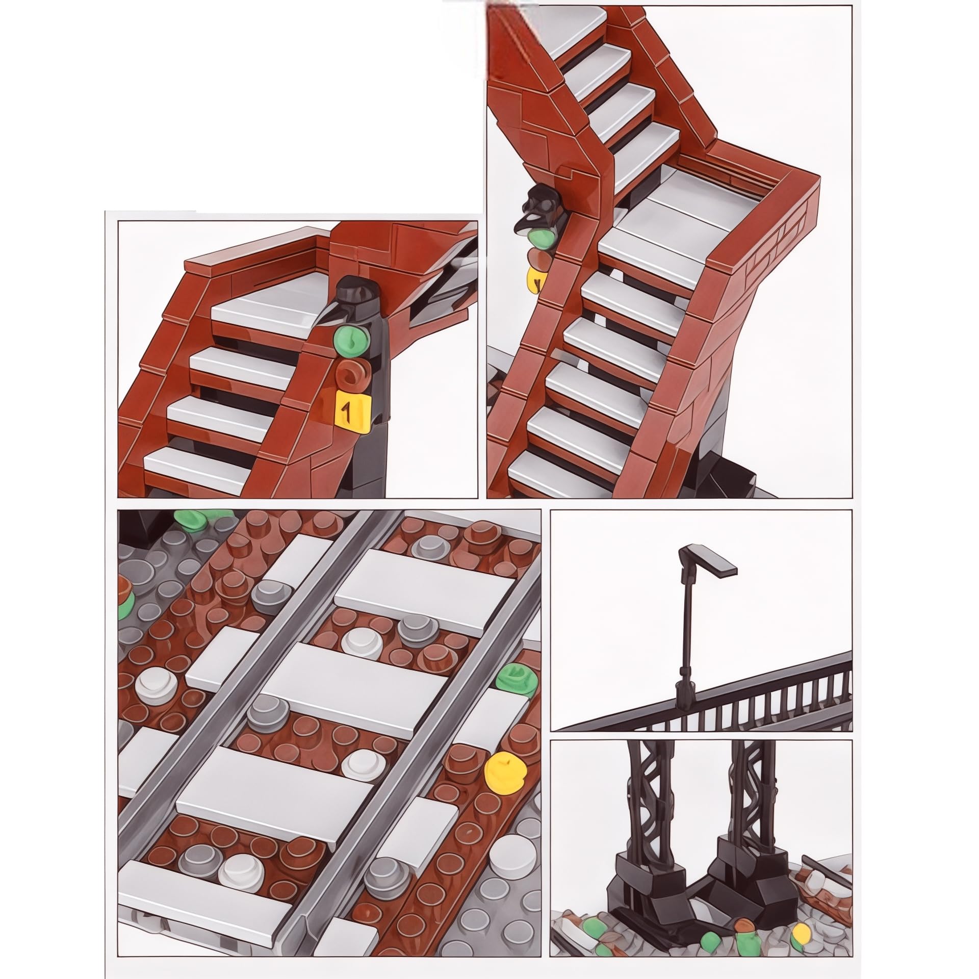 General Jim's Red Railway Crossing Modular Building Block Bricks Set, Contains 655 Brick Pieces, Base Plates Included, for Adults, Teens and Train Enthusiast