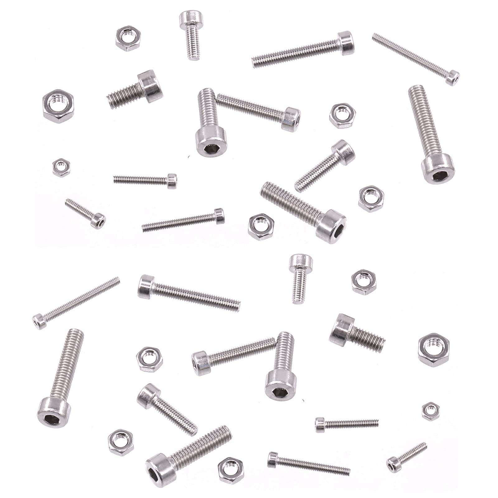 Hilitchi 510-Piece M2 M3 M4 Stainless Steel Hex Socket Head Cap Screws Nuts Assortment Kit with Box - 304 Stainless Steel
