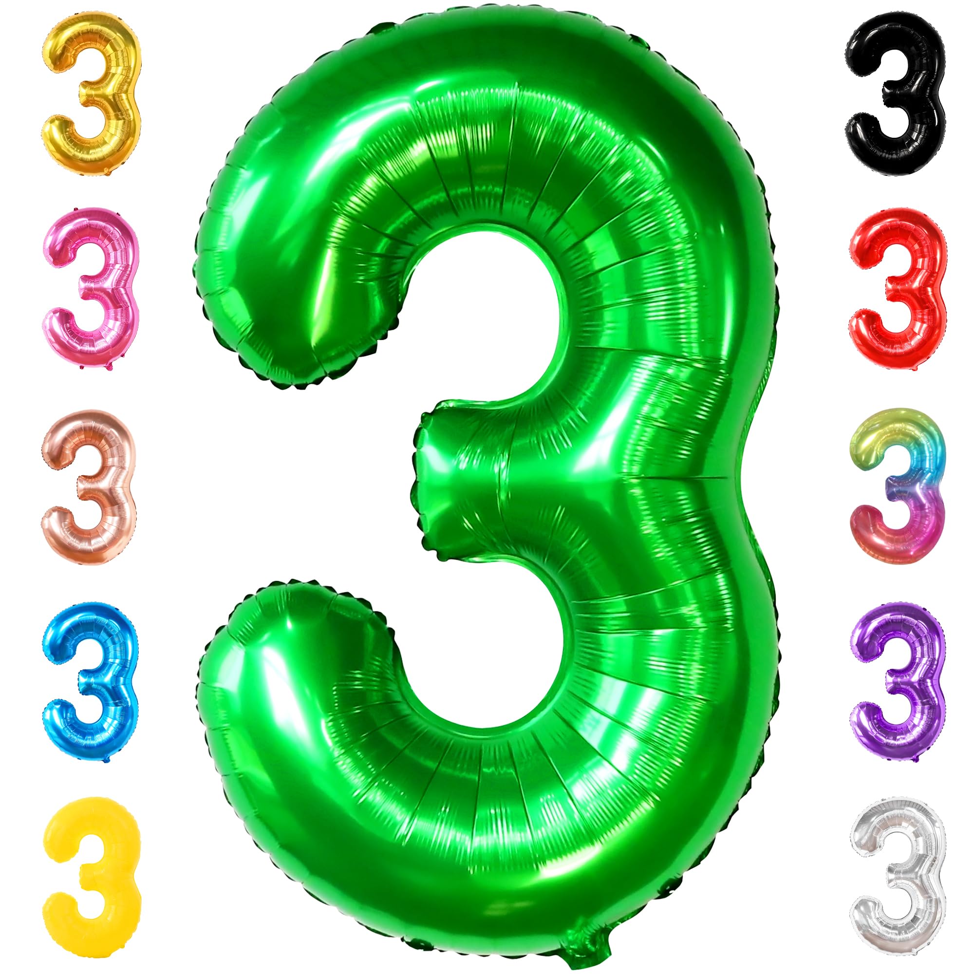 KatchOn, Giant Dark Green Number 3 Balloon - 40 Inch | Three Rex Birthday Party Decorations | Green 3 Balloon Number for Dinosaur Balloons | Green Three Balloon for Three Rex Birthday Decorations Boy