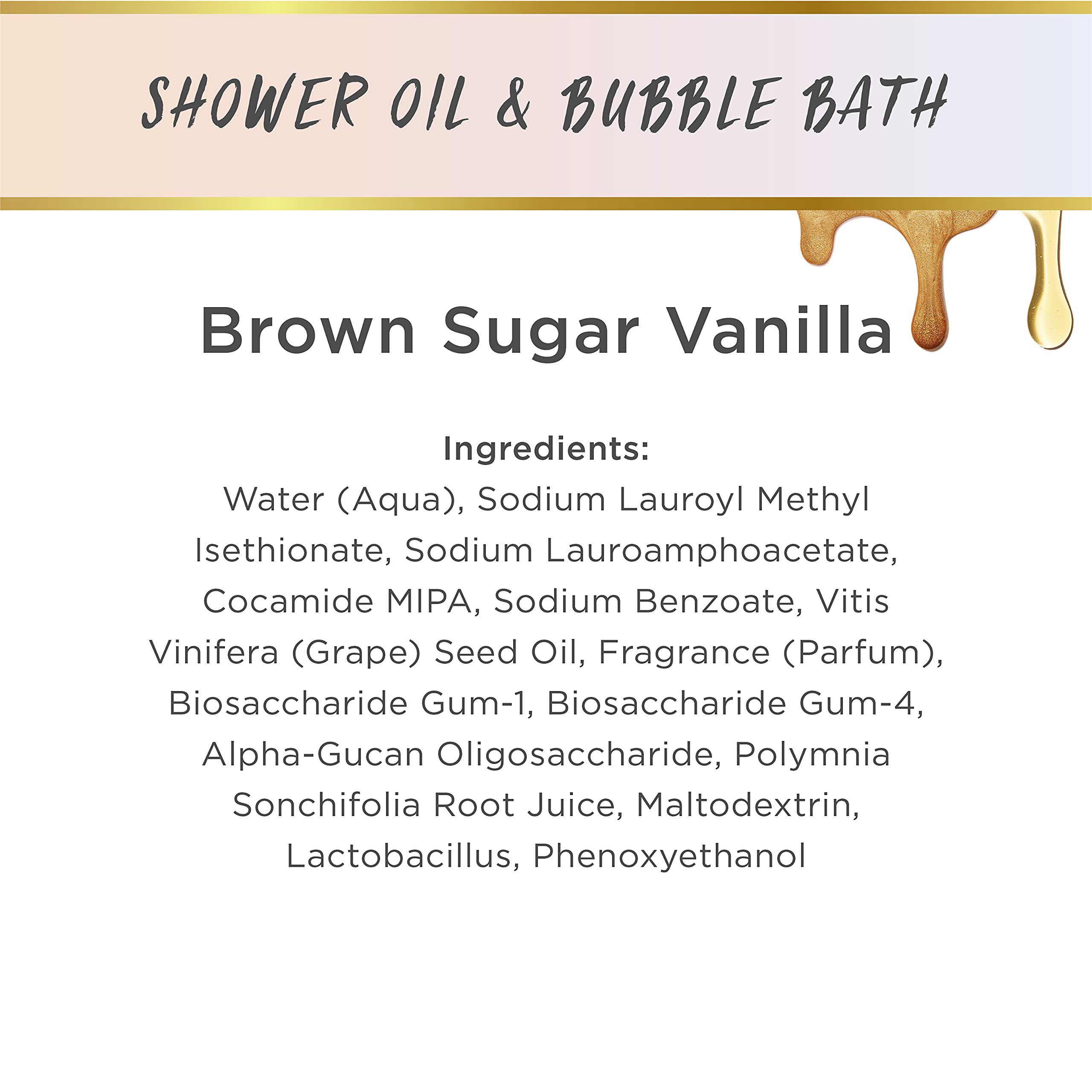 LaLicious Brown Sugar Vanilla Shower Oil & Bubble Bath - Shower Cleanser with Topical Probiotics & Grapeseed Oil, No Parabens (10oz)