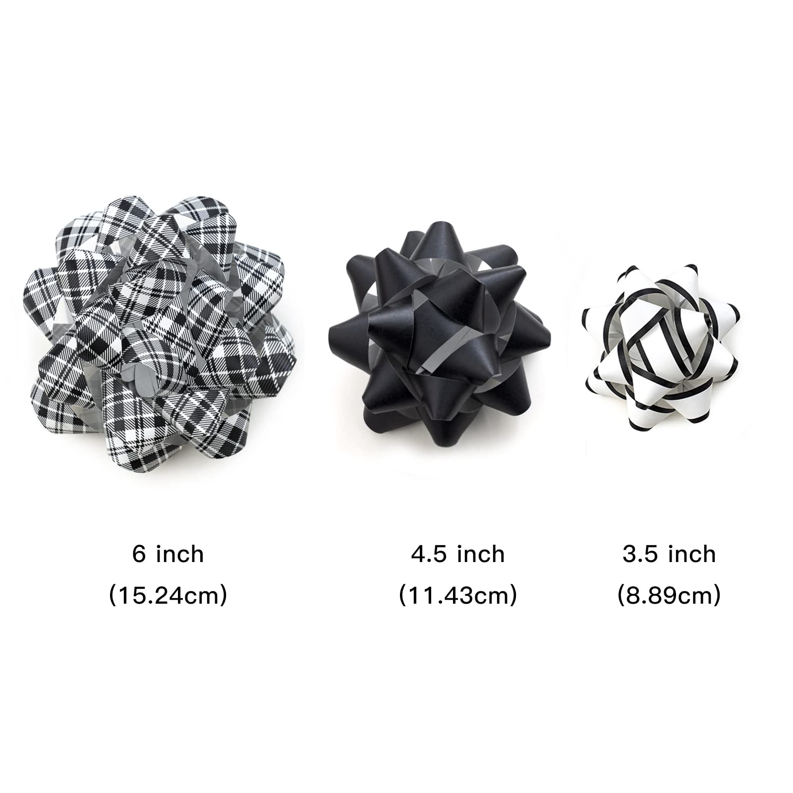 RUSPEPA Paper Christmas Gift Bow Assortment - Black and White Design for Christmas, Holiday, Birthday, Wedding, Baby Shower - Total 14 Bows, 3 Size