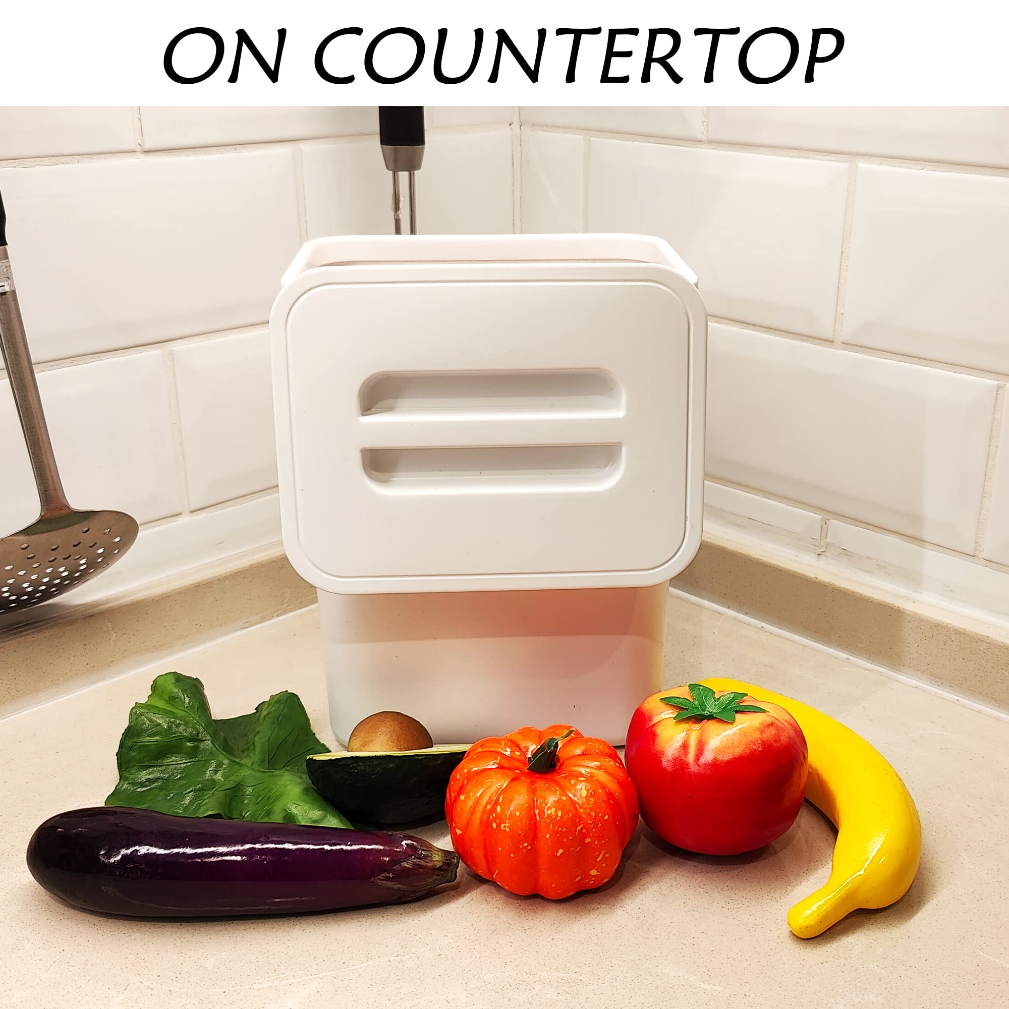 stonespace Hanging Small Trash Can with Lid Under Sink for Kitchen,1.3 Gallon/ 5L Mountable Compost Pail,Kitchen Compost Bin for Countertop, White