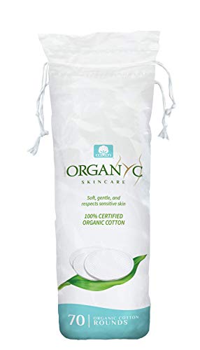 Organyc 100% Certified Organic Cotton Makeup Pads – Natural Unbleached Makeup Remover Rounds (70 Count)