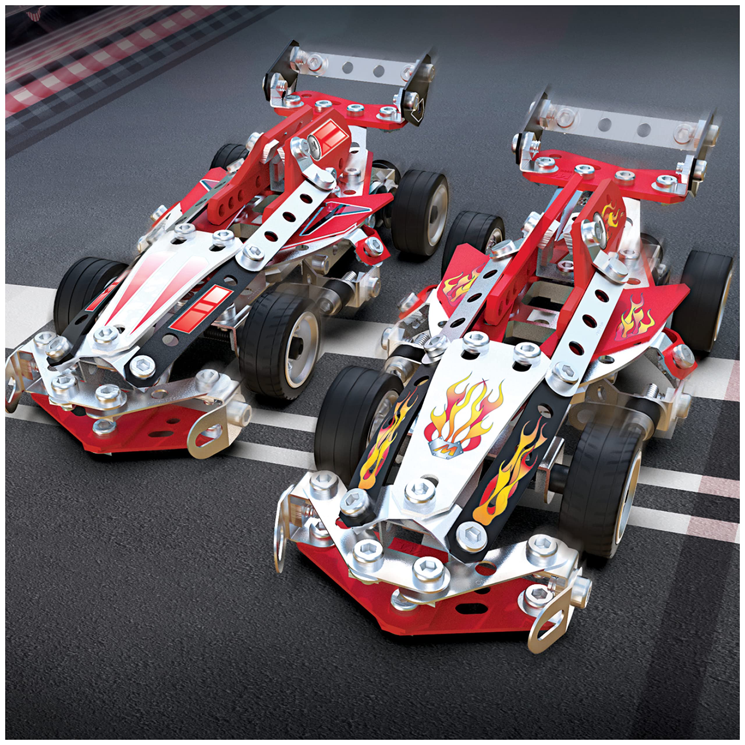 Meccano, 10-in-1 Racing Vehicles STEM Model Building Kit with 225 Parts and Real Tools, Kids Toys for Ages 8 and up