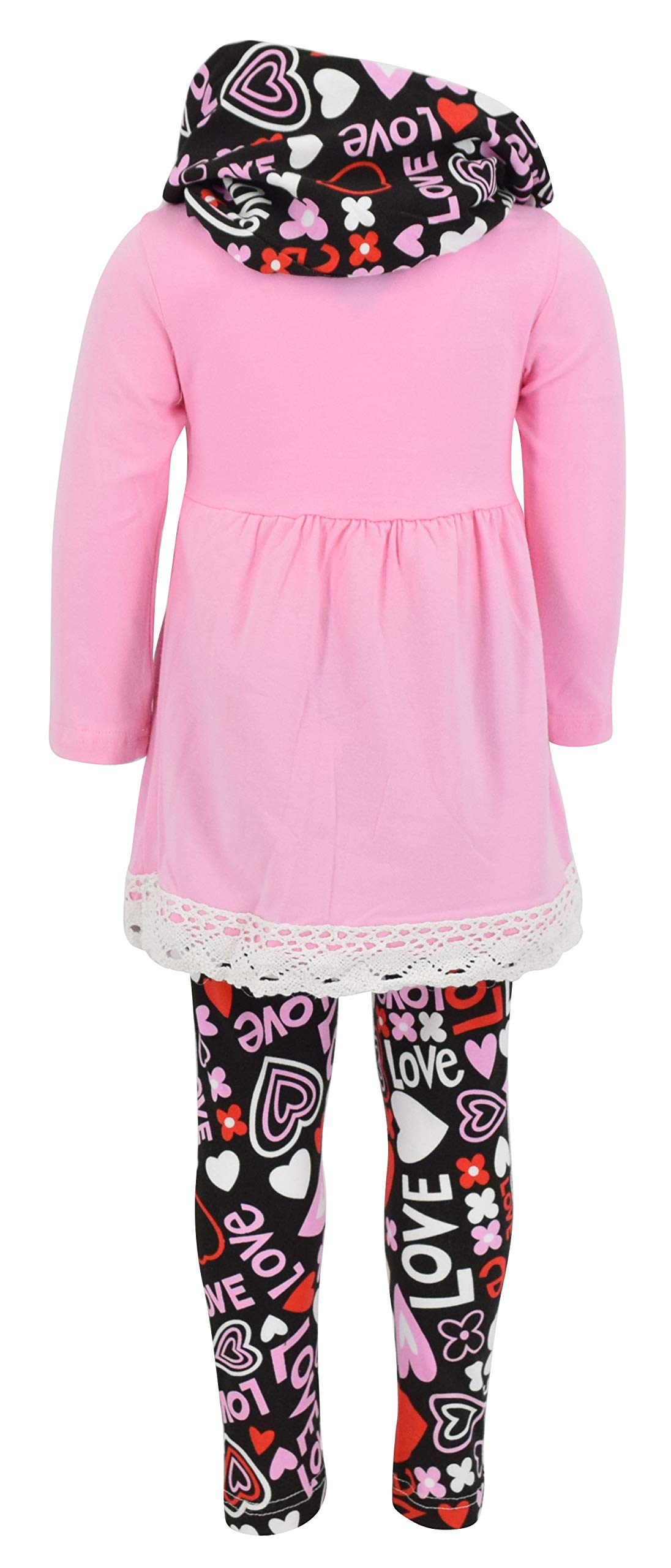 Unique Baby Girls Valentines Day Outfit Layered Heart Toddler Lace Trim Legging Set (7 Years, Pink)