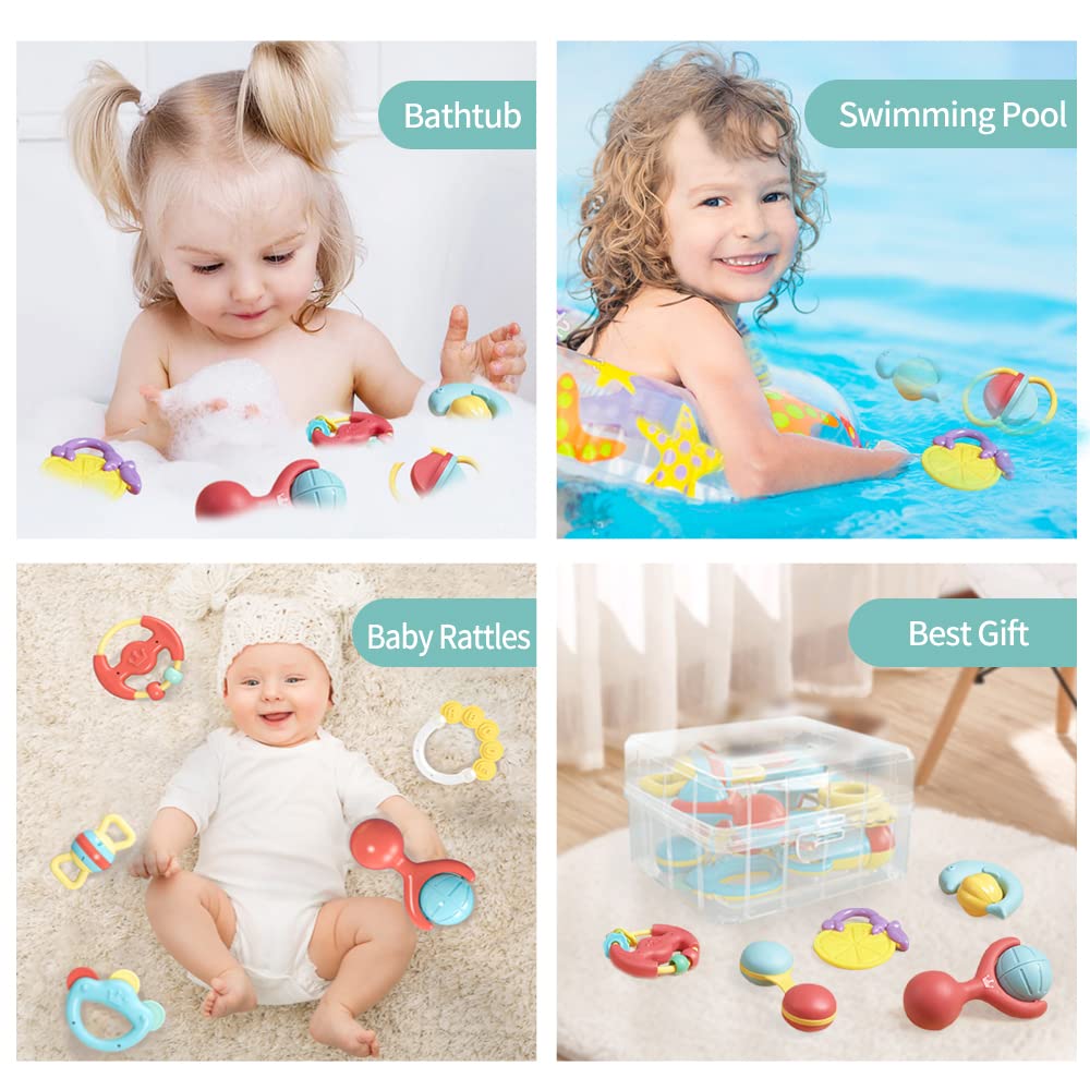 Eners 16 Pcs Baby Rattle Teethings Toys, Grab and Spin Baby Rattles, Teethers for Babies 0-3-6-12 Months, Infant Shaker with Storage Box