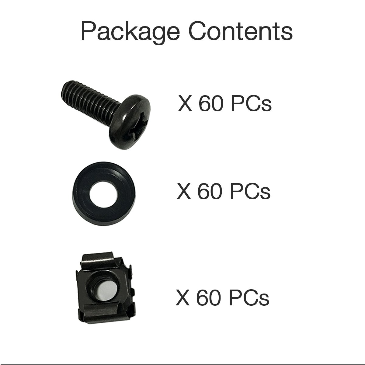 Lancher 60-Pack M6 x 16mm Screws and Cage Nuts for Server Shelf Cabinets Rack Mount 1U 2U 6U 12U Rack Screw cage nut - Black