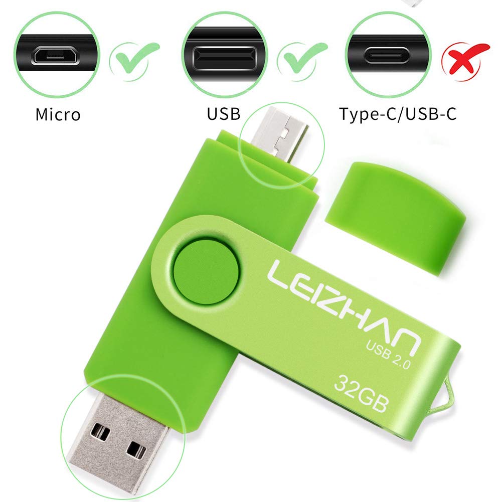 LEIZHAN Micro USB Flash Drive OTG Pen Drive 32GB Thumb Drive Gift Suitable for Samsung Galaxy S7,S7Edge,S6,S6 Edge (Green)