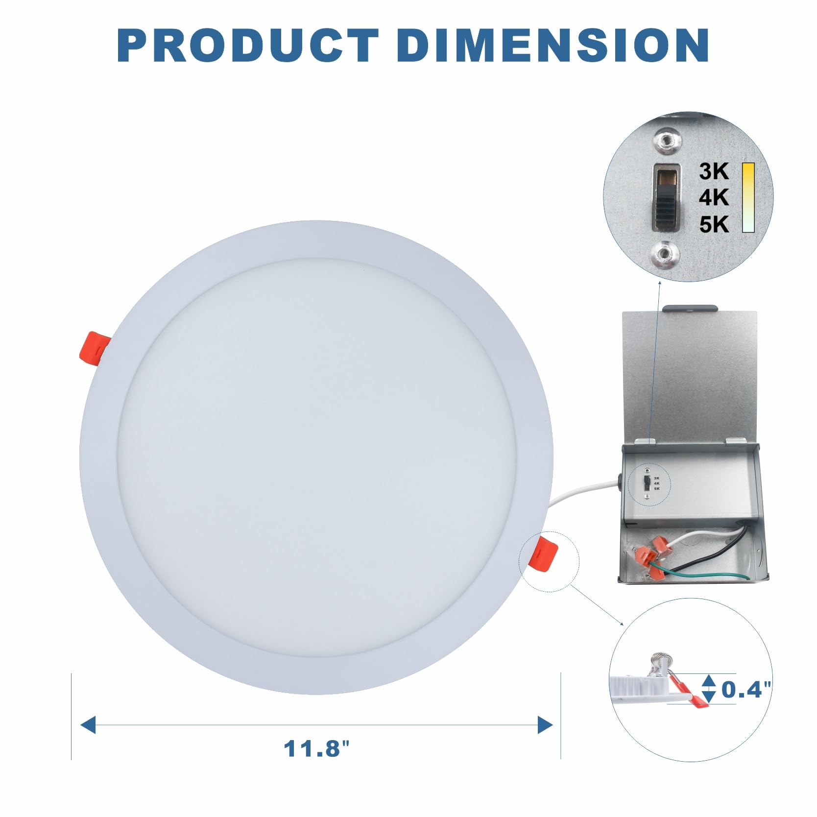 ANC 12 Inch Ultra Thin Square LED Recessed Lighting, 3000K-4000K-5000K Color Temperature Options, 24W 1900Lm Dimmable LED Downlight, Canless LED Recessed Light, IC & Damp Rated 4 Pack