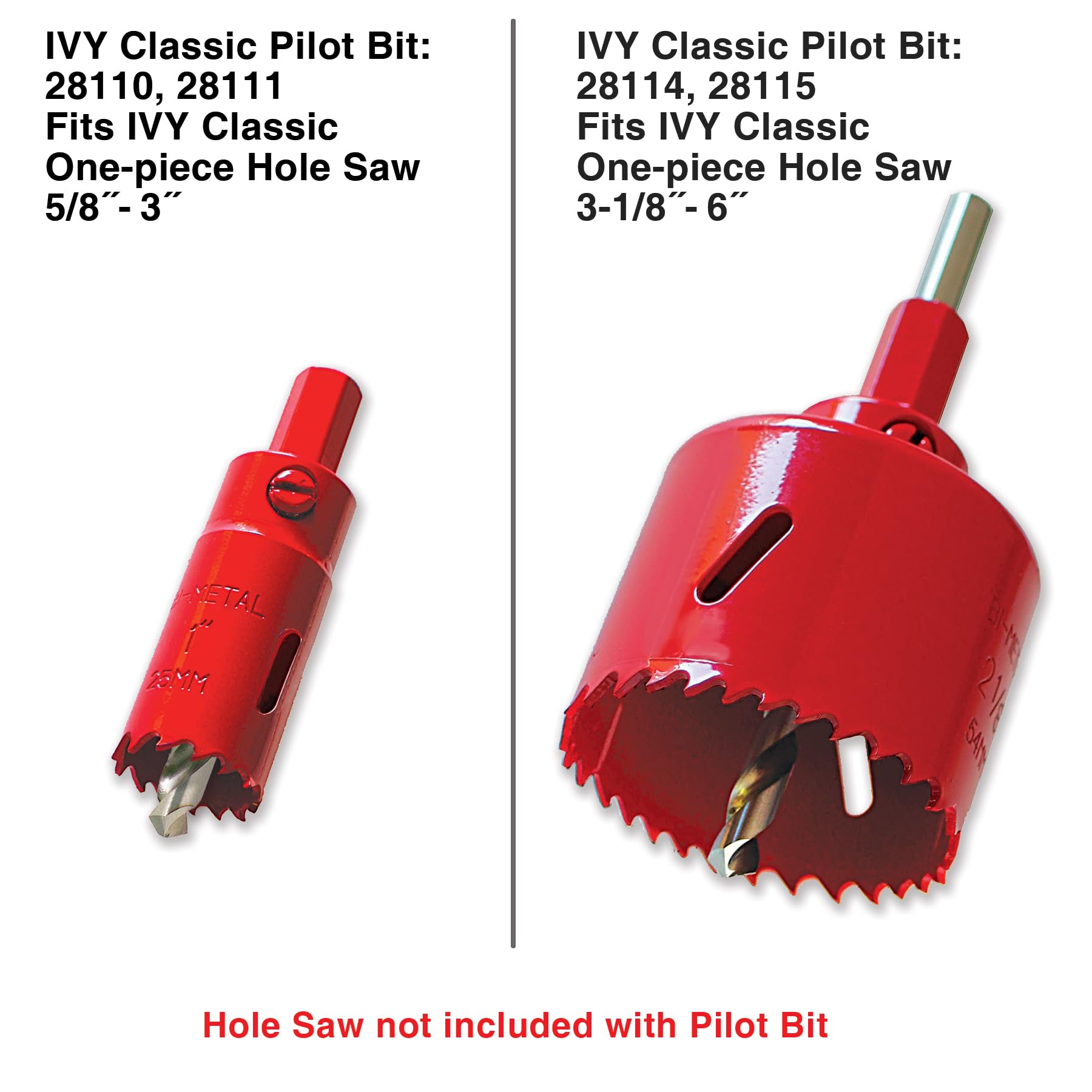 IVY Classic 28115 1/4-Inch x 4-5/16-Inch Pilot Drill for Hole Saw Arbors, M2 HSS, 3 Flats, 12-Pack