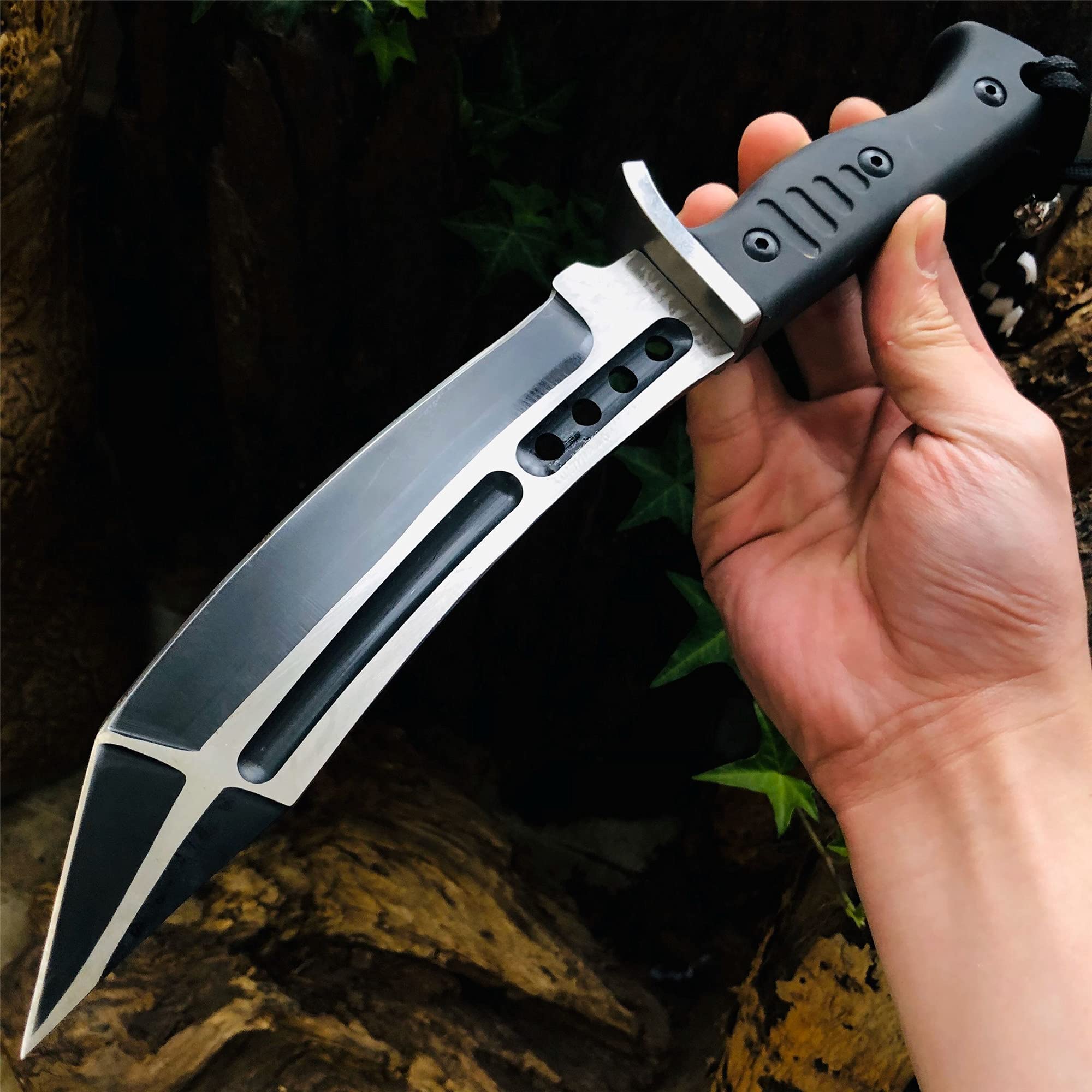 AULAKNIV 12 Inch Heavy Outdoor Tactical Survival Hunting Knife - Katana Samurai Tanto, Camping Fixed Blade Knives with Sheath