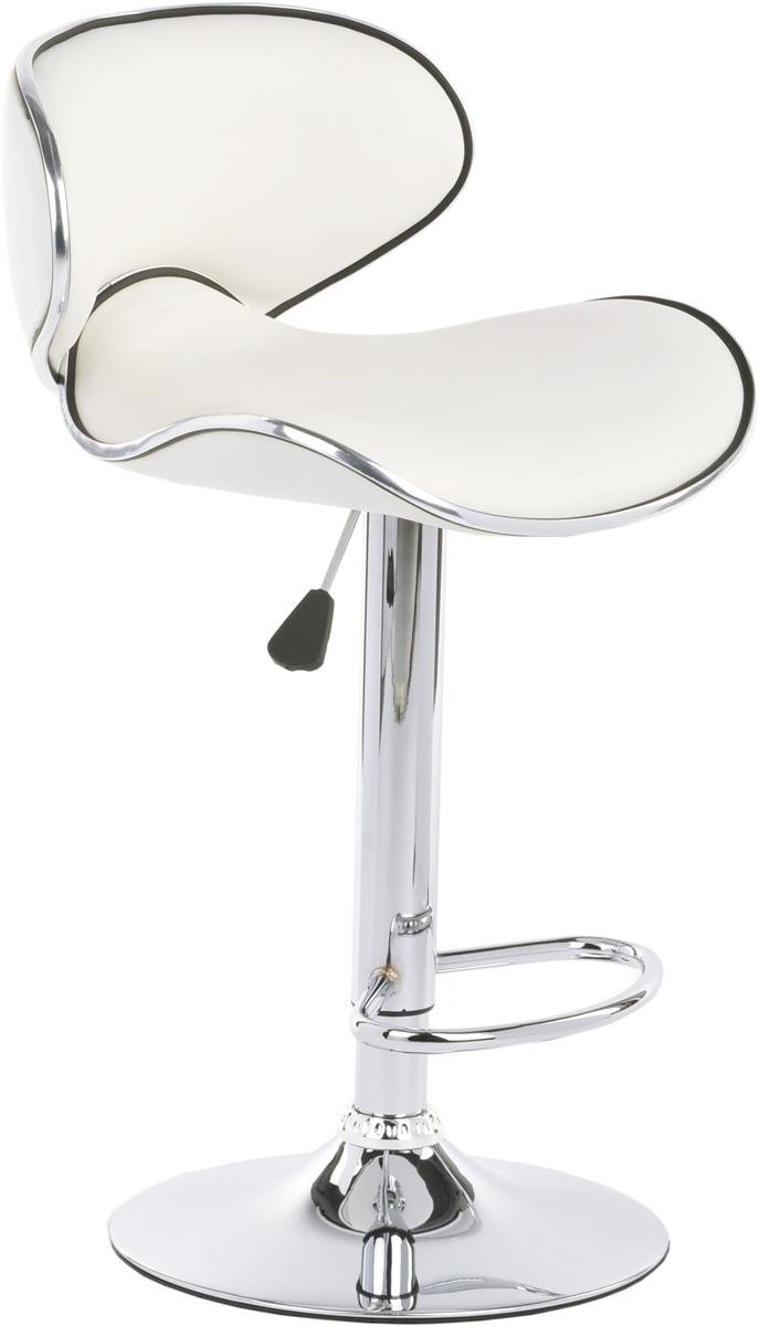 Displays2go White Cocktail Table with 2 Chairs, Adjustable Height, ABS Plastic and Steel Construction, Leatherette Upholstery – White, Chrome (TSFURNK14)