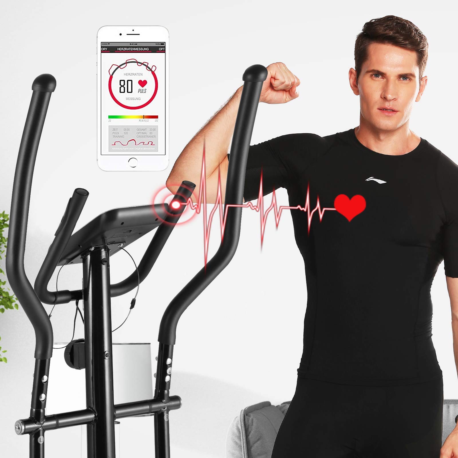 ANCHEER APP Elliptical Machine, Elliptical Trainer with 8 Level of Magnetic Resistence, Multi-Function LCD Monitor, Heart Rate Sensor, & 330 lbs Weight Capacity for Home Cardio Use