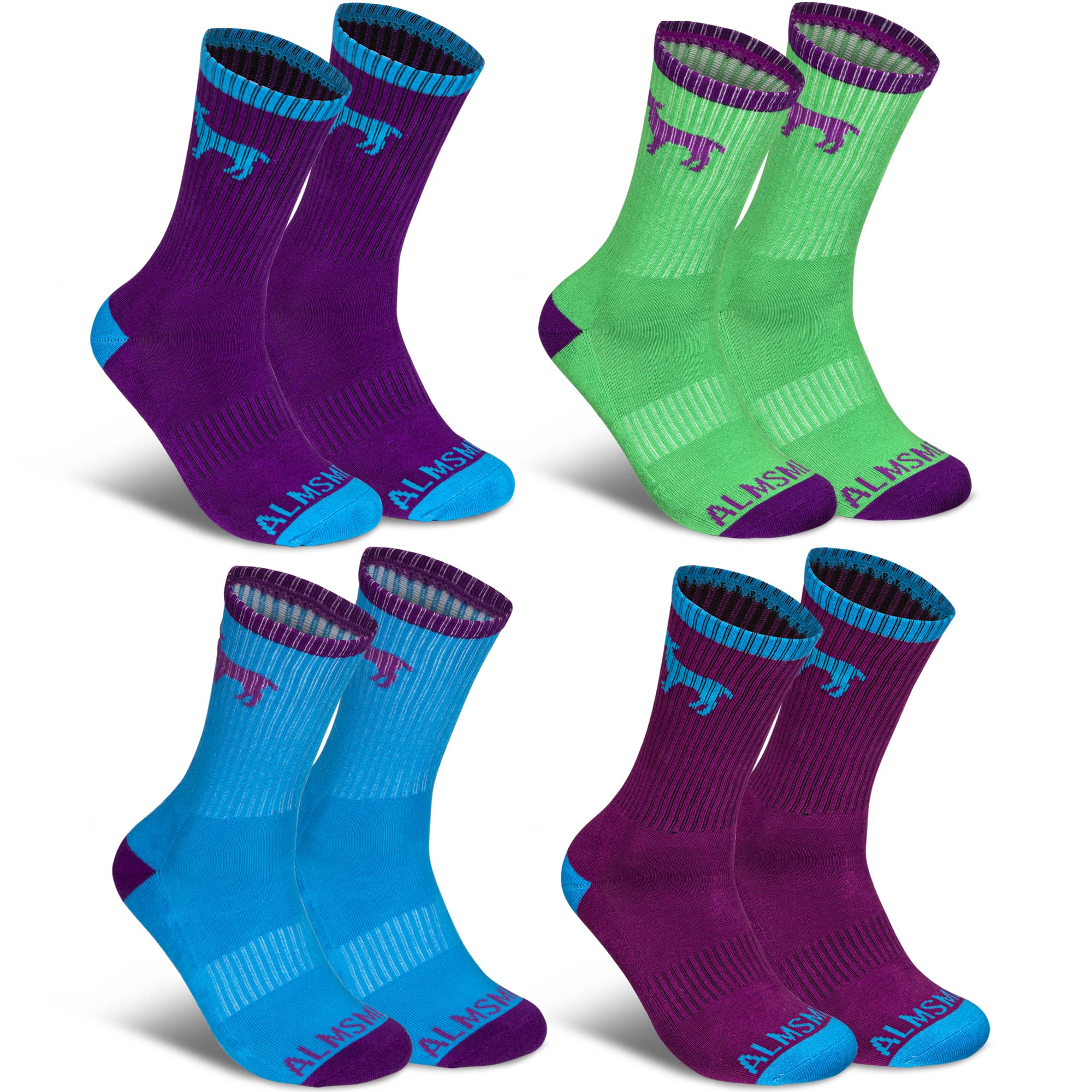 Almsmen 4 Pack Running Hiking Athletic Crew Socks, 100% Cotton for both Men and woman, Double Cushioned, You Buy = We Donate (as1, alpha, m, regular, regular)