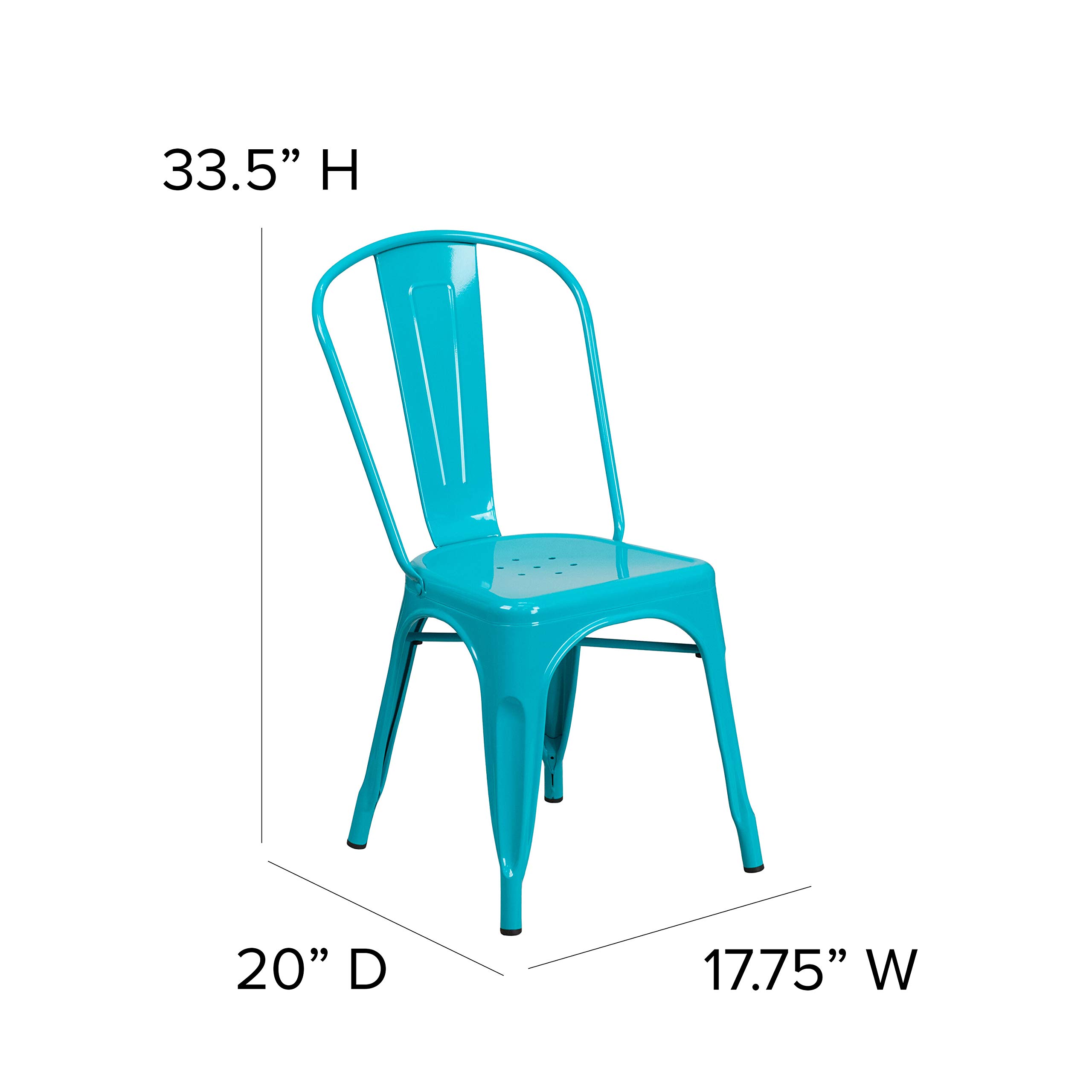Merrick Lane Wells Stacking Dining Chair - Powder Coated Crystal Teal-Blue Metal Frame - Curved Slat Back - 500 lb. Static Weight Capacity - Indoor/Outdoor Use