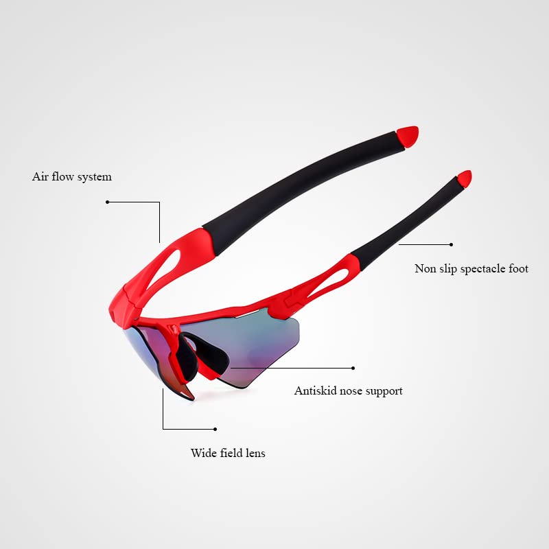 Airbin Motorcycle Glasses 100% UV Protection Windproof Anti-Glare Lenses Bike Ski Goggles Snow Goggles Red
