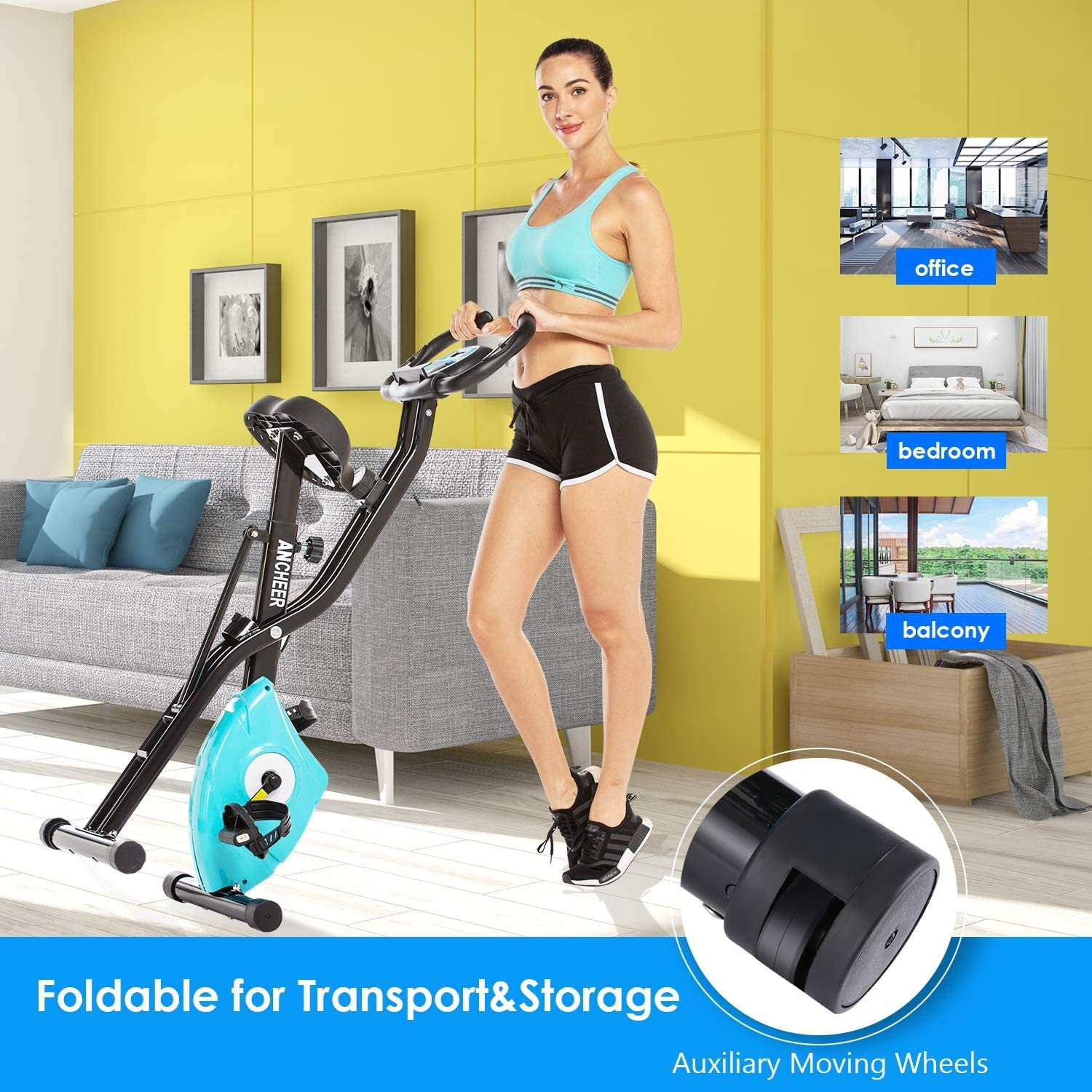 ANCHEER Magnetic Resistance Exercise Bike, Folding Indoor Upright Bike with App Program, Compact Recumbent Total Body Workout Bike with Tablet Stand & Large and Comfortable Seat