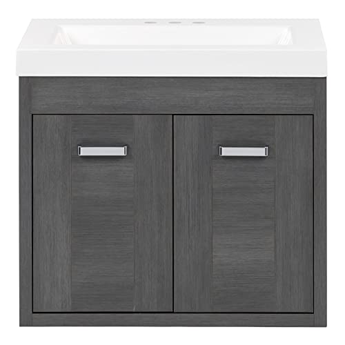 Spring Mill Cabinets Marlowe Floating Bathroom Vanity with 2-Door Cabinet and White Countertop with Integrated Sink, 24.5" W x 18.75" D x 22.25" H, Phantom