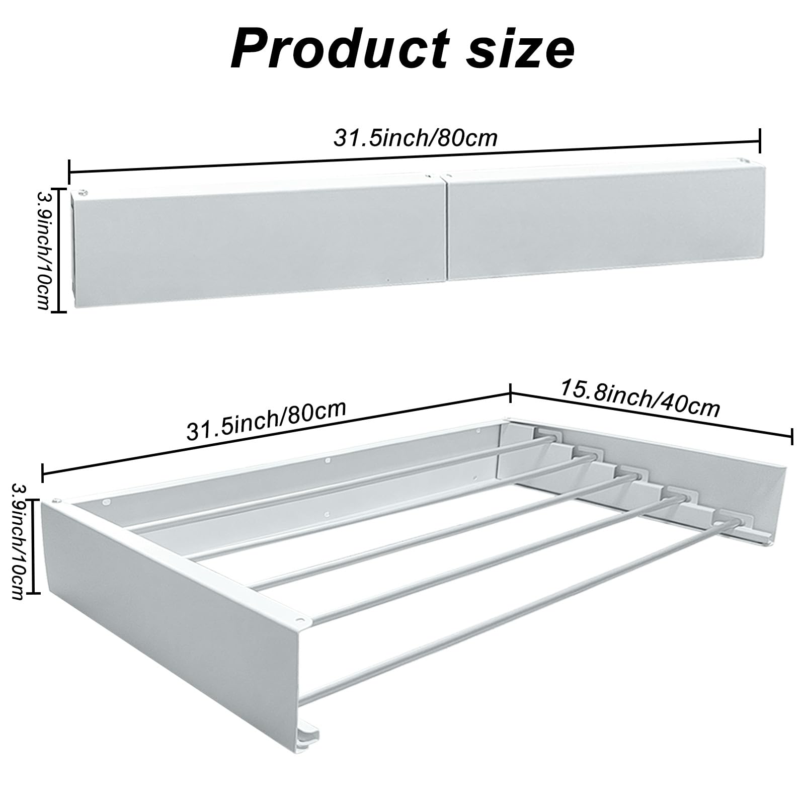 Hlimior Wall Mounted Drying Rack,Laundry Drying Rack Collapsible, 31.5" Wide Wall Mounted Drying Rack, 100% Aluminum Rods Space Saving Clothes Drying Rack for Laundry Room, 60 lb Capacity (White)