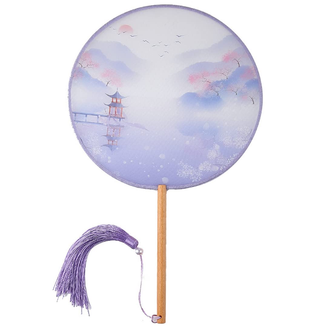 Ancient Fan Group Fan Chinese Style Printing Silk Dance Summer Classical Costume Hanfu Women's Tassel Small Round Fan