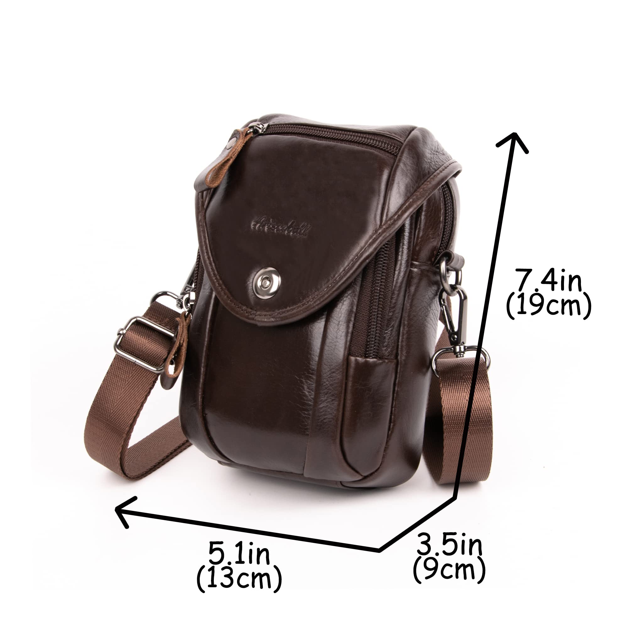Ariscobull leather flap crossbody bag retro street size crossbody shoulder bag (Coffee)