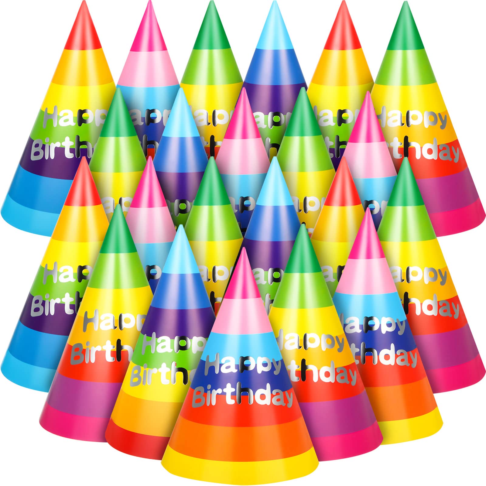 Geyoga Rainbow Birthday Party Hats Bulk - 100 Pieces Colorful Paper Hats for Kids and Adults Party Supplies
