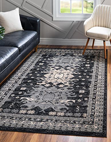 Rugs.com Heris Collection Rug – 9' x 12' Black Medium Rug Perfect for Living Rooms, Large Dining Rooms, Open Floorplans