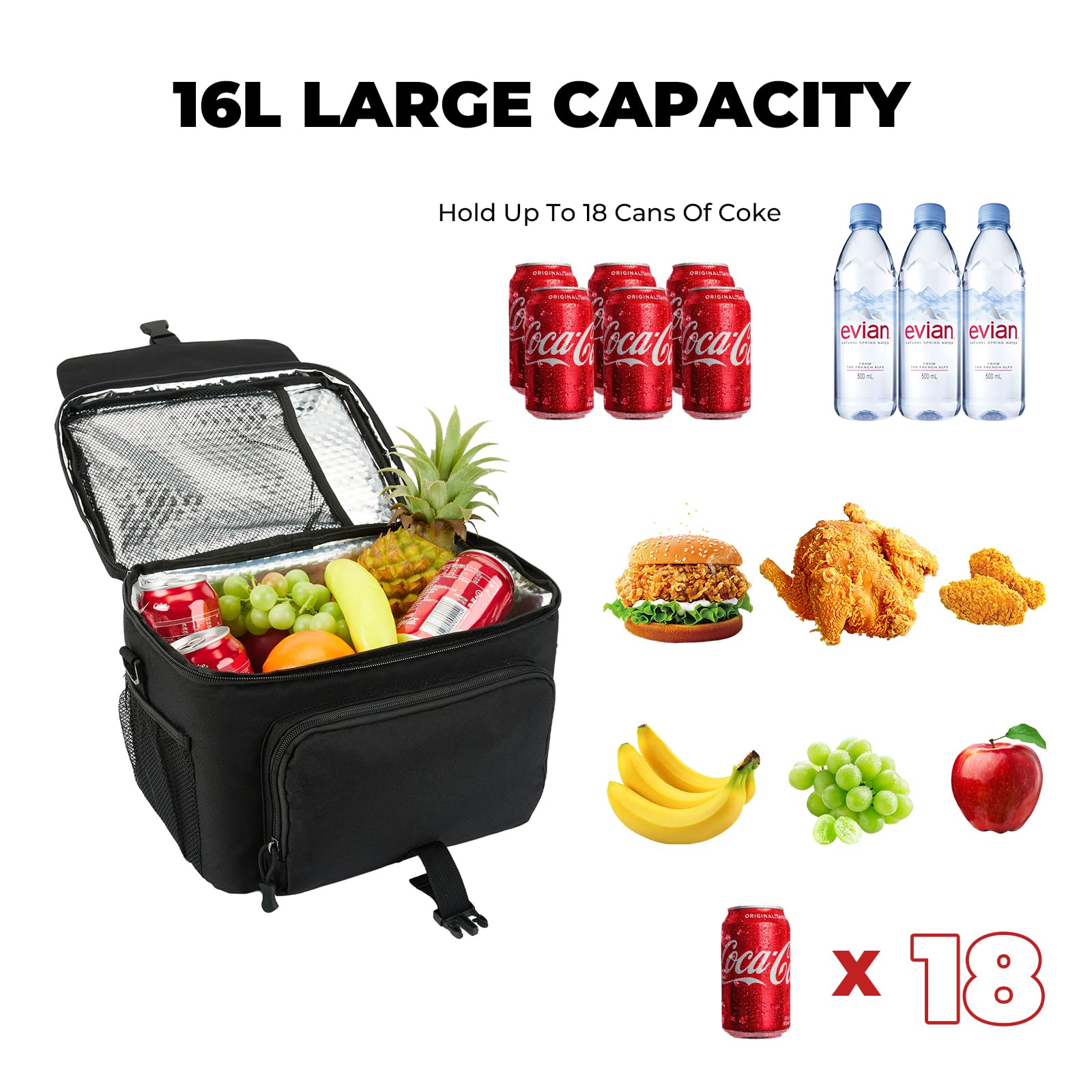Ronyes Tactical Lunch Box for Men, Large Insulated Lunch Bag with Shoulder Strap,Heavy Duty Lunch Cooler MOLLE Webbing, Leakproof Lunch Pail for Work Camping Fishing-Black