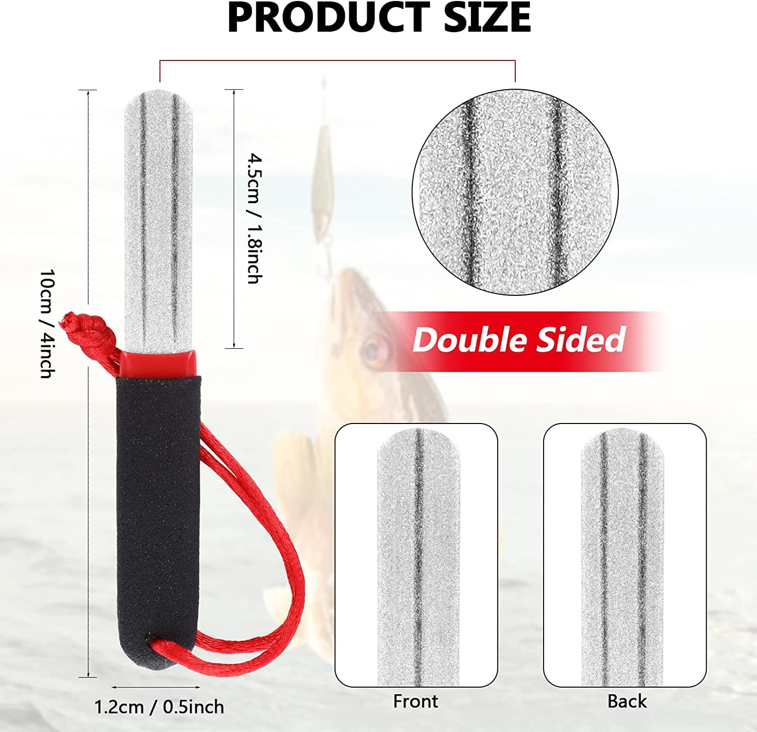 Armiika Fish Hook Sharpeners, 4 Inch Portable Double Groove Fishing Hook Sharpening Hone Hook Sharpener Hook File with Handle,Double Sided Diamond Handle Fine and Medium Grit Grinding Tool