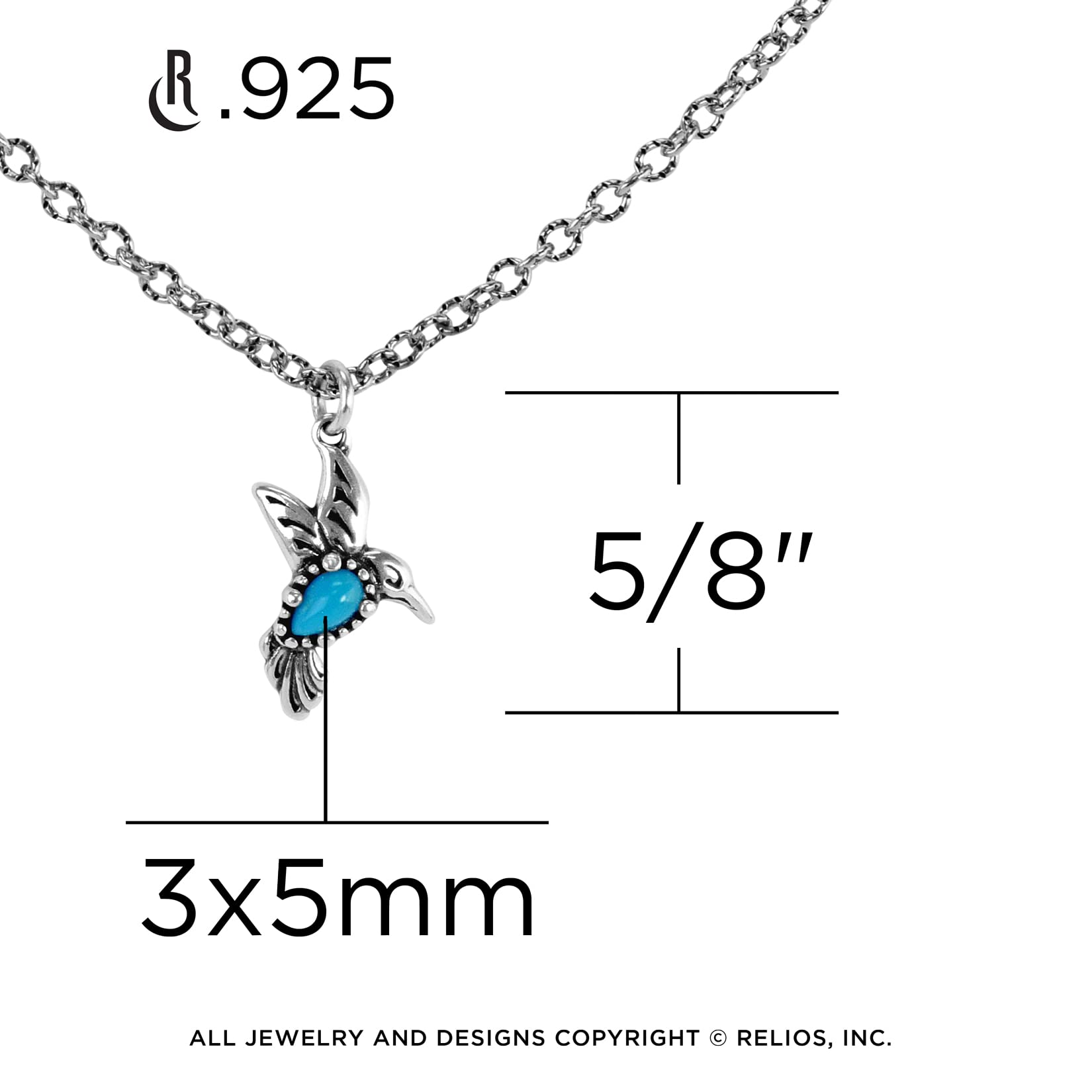 American west Sterling Silver Blue Turquoise Gemstone Hummingbird Necklace 17 to 19 Inch