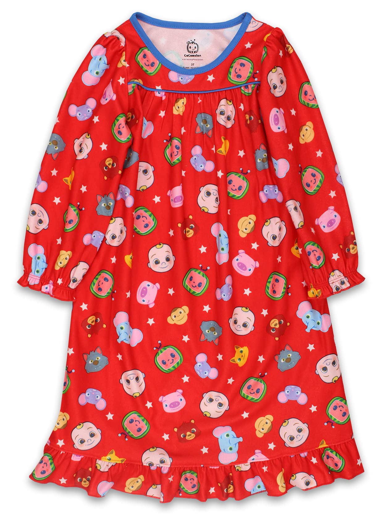CoComelon Infant and Toddler Girls Flannel Granny Gown Nightgown Pajamas (3T, Red)