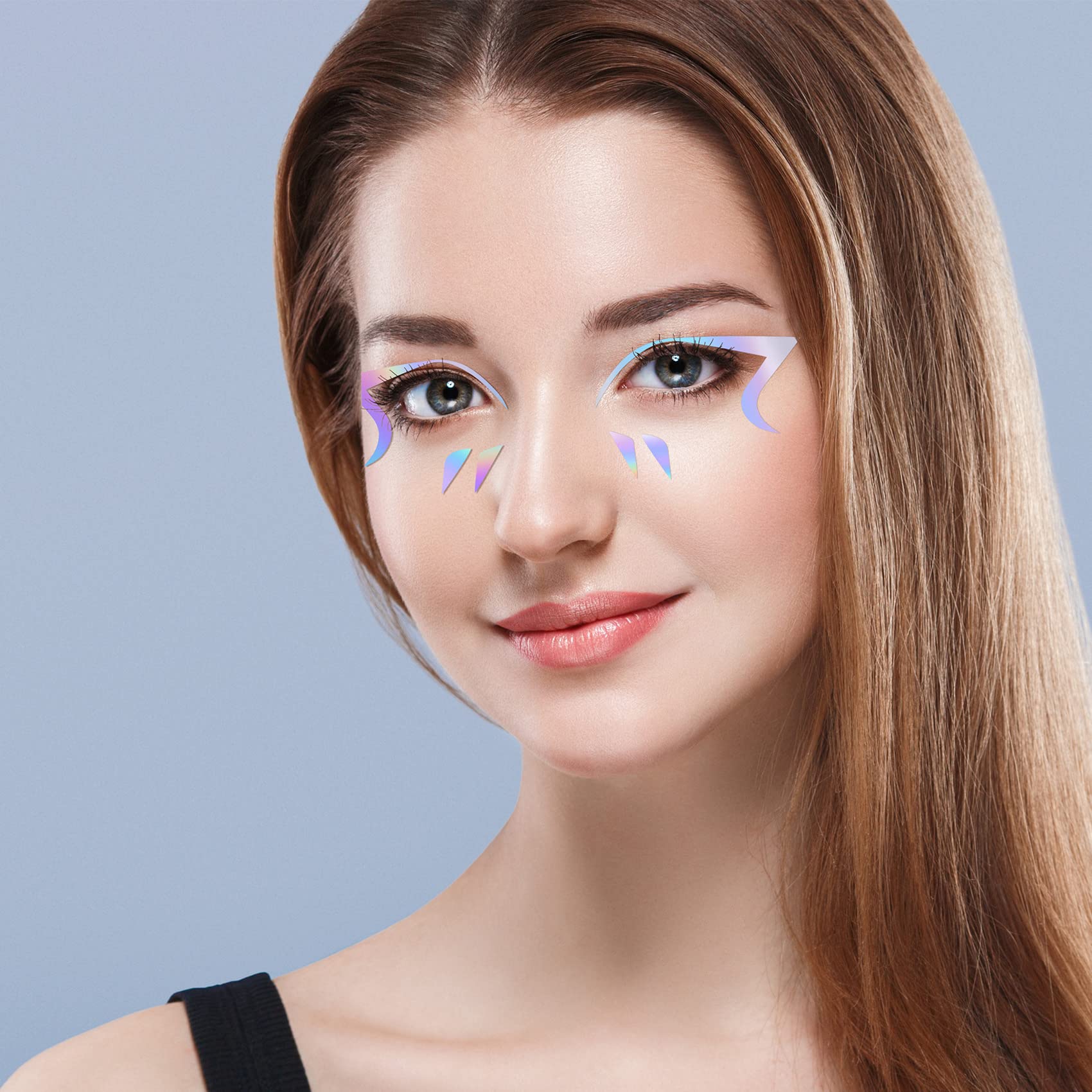 ANCIRS 9 Pack Holographic Stickers for Eye Makeup, Temporary Crystal Face Tattoo Eyebrow Stickers for Halloween Carnival Party Cosplay Music Festival Decoration