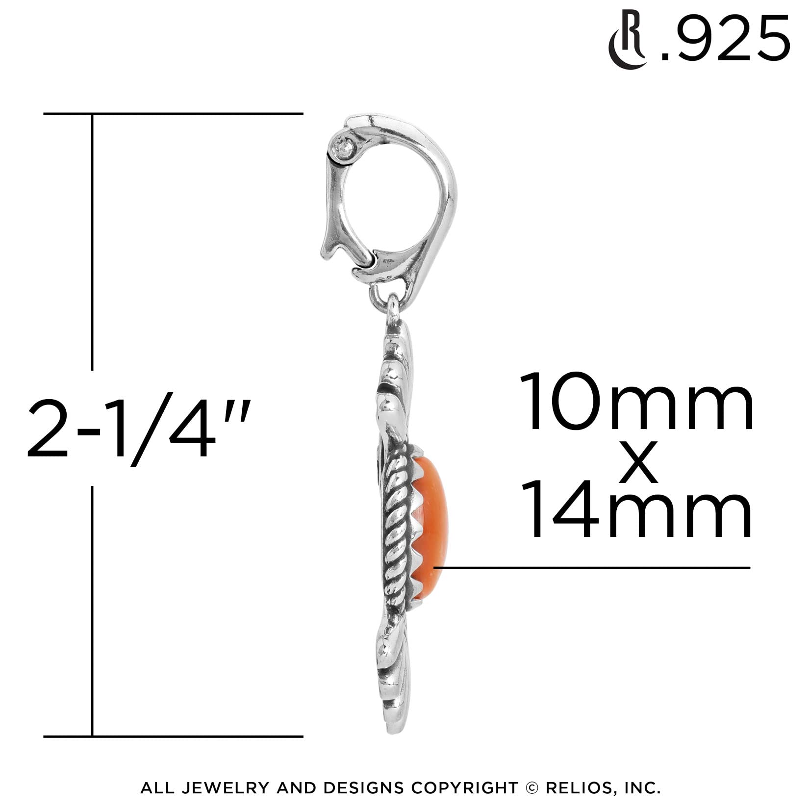 American West Sterling Silver Women's Pendant Orange Spiny Oyster Gemstone Concha Flower Design