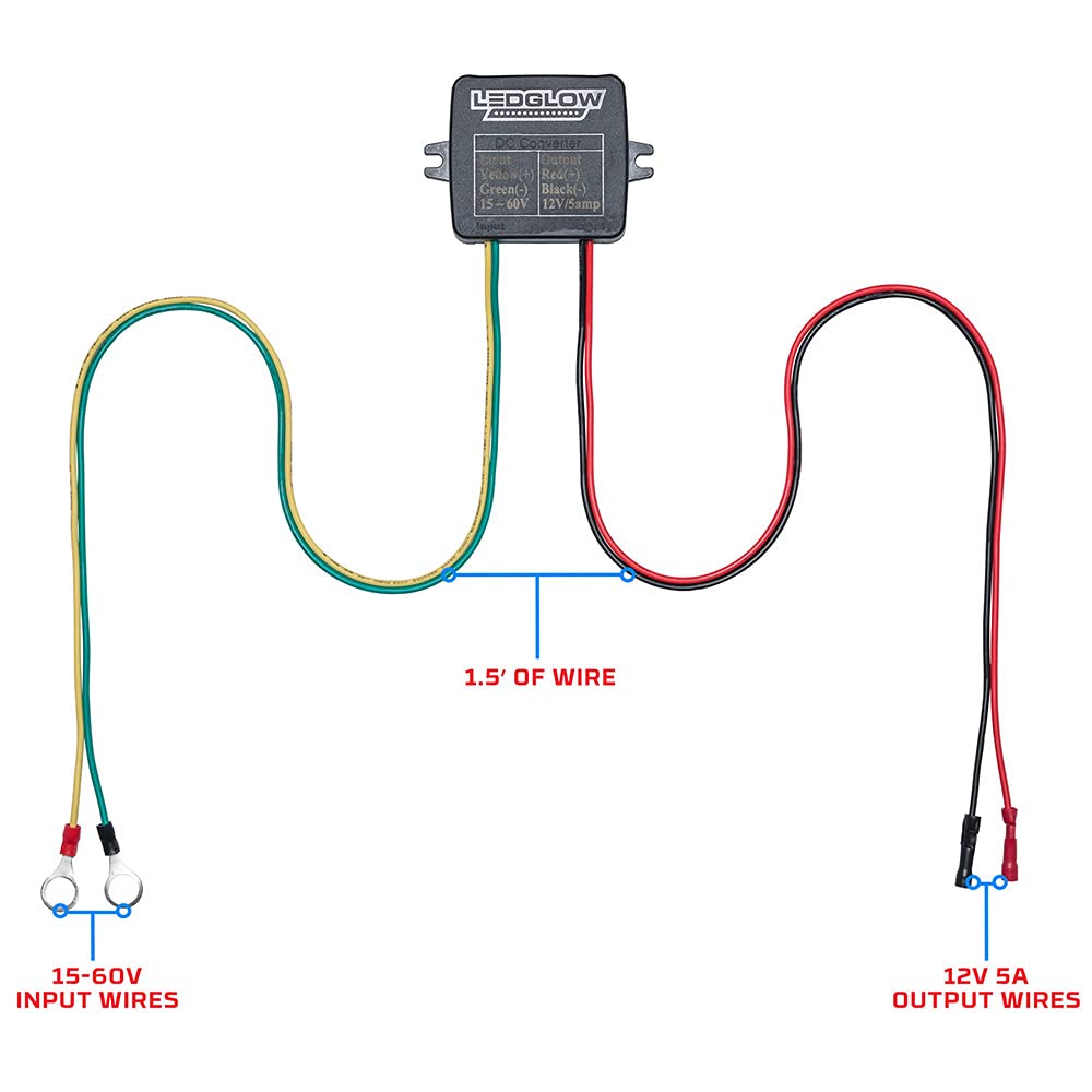 LEDGlow Golf Cart Battery Voltage Reducer for Electric EZGO Yamaha Club Car Golf Carts - Converts 15-60 Volts to 12 Volts for Underglow LED Lighting Kit