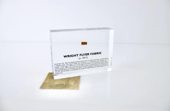 Authentic Wright Flyer Fabric Artifact Display, Encased in Lucite Acrylic, 3x4x1 Inches, Handmade in The USA, Aviation History Collectible, for Display or Education Purposes,