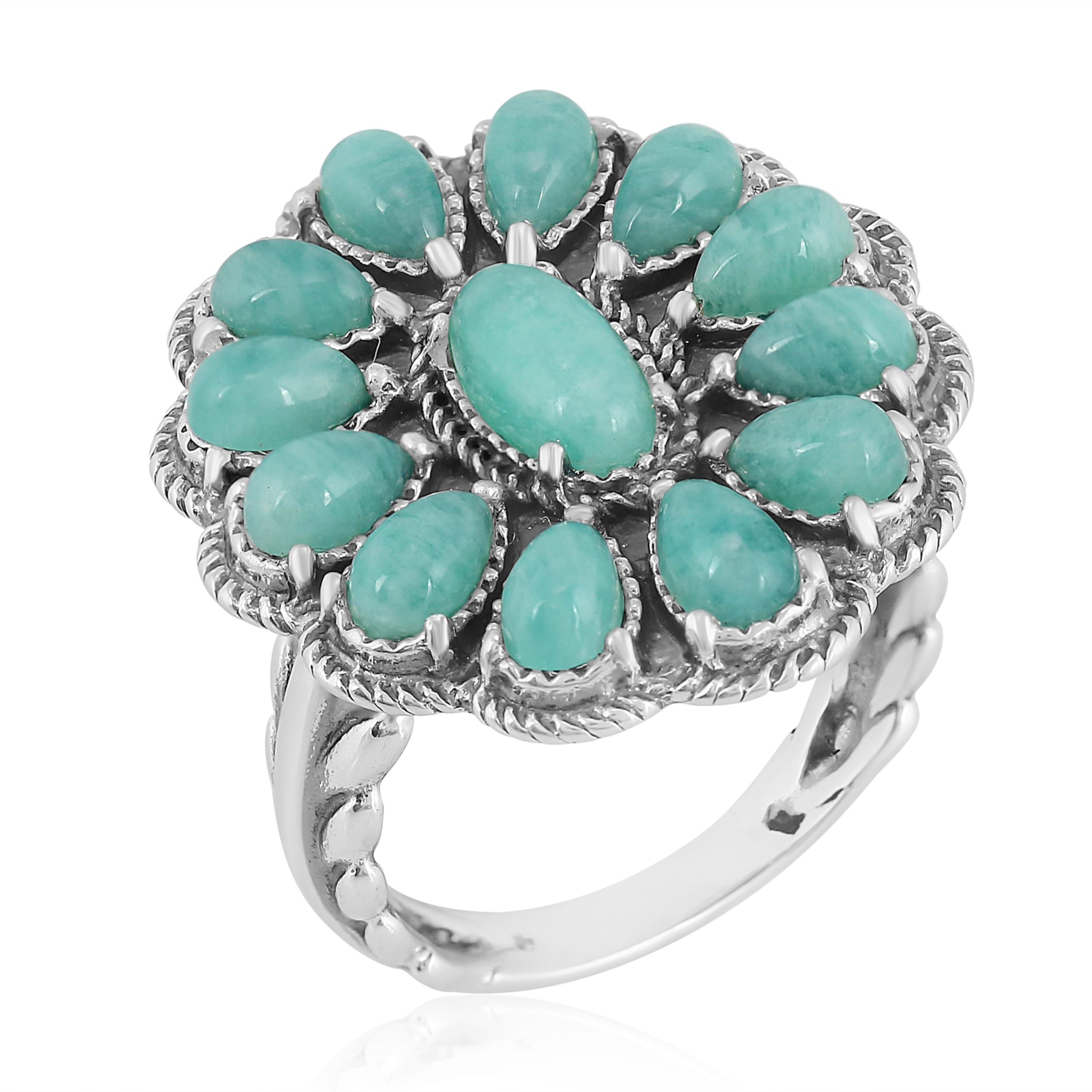 American West Sterling Silver Women's Ring Green Variscite Gemstone Flower Cluster Design Size 6