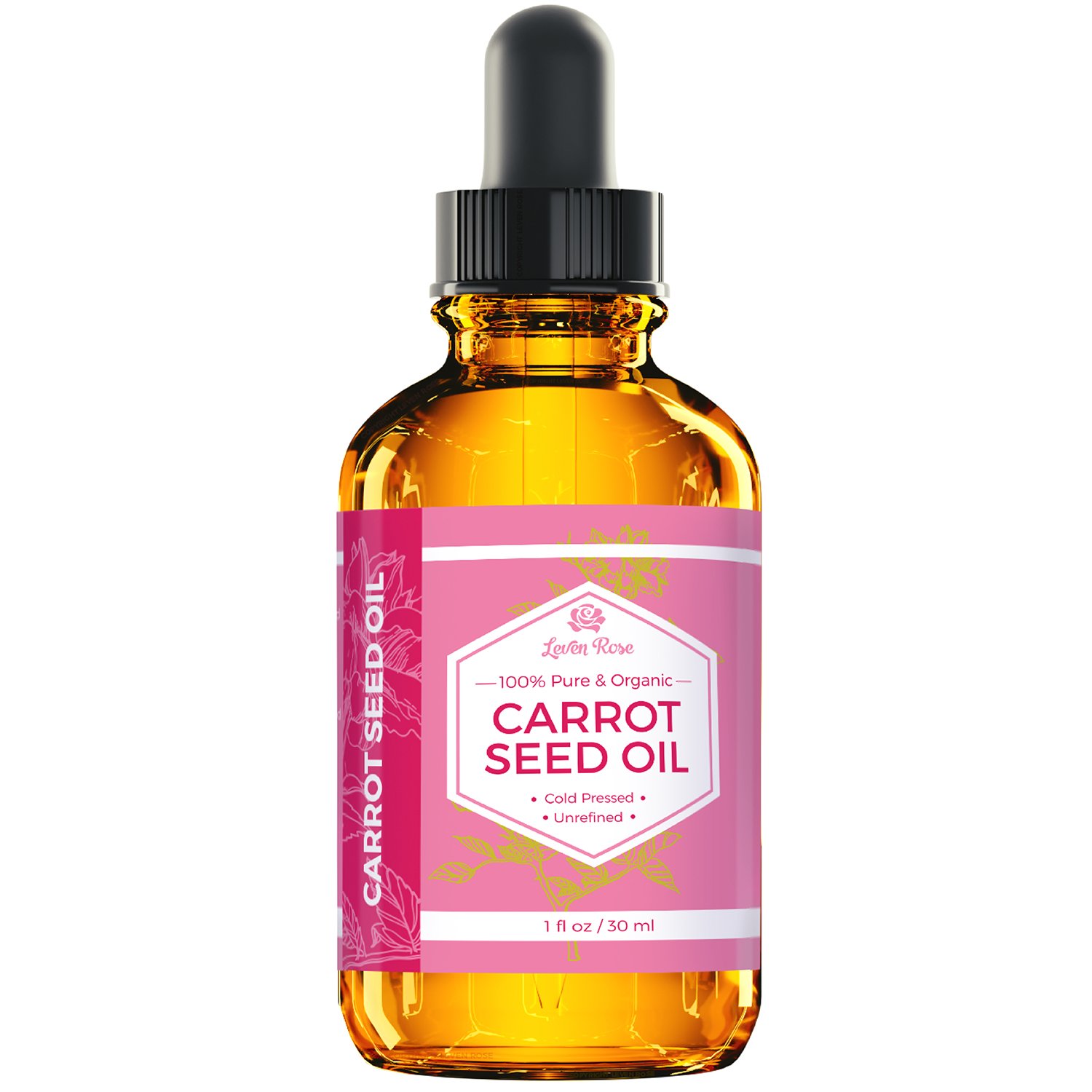 Leven Rose Carrot Seed Oil Pure Unrefined Cold Pressed Moisturizer for Hair Skin and Nails 1 oz
