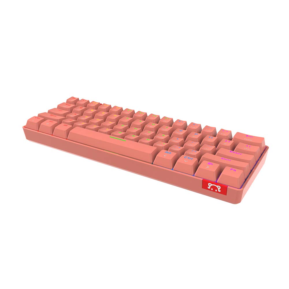 EPOMAKER Ajazz STK61 61 Keys Bluetooth 5.0 Wired/Wireless Mechanical Keyboard with 12 Backlits, Type C Cable, Compatible with Win/Android/MacOS/iOS for Game/Office (Mechanical Red Switch, Pink)