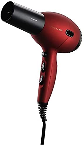 Ovente 1875 Watt Professional Hair Dryer with Diffuser, Ionic & Tourmaline Technology, For Body, Volume & Smoothing, Concentrator Attachment & Travel Bag, Lightweight for Home Use, Black & Red X3400BR