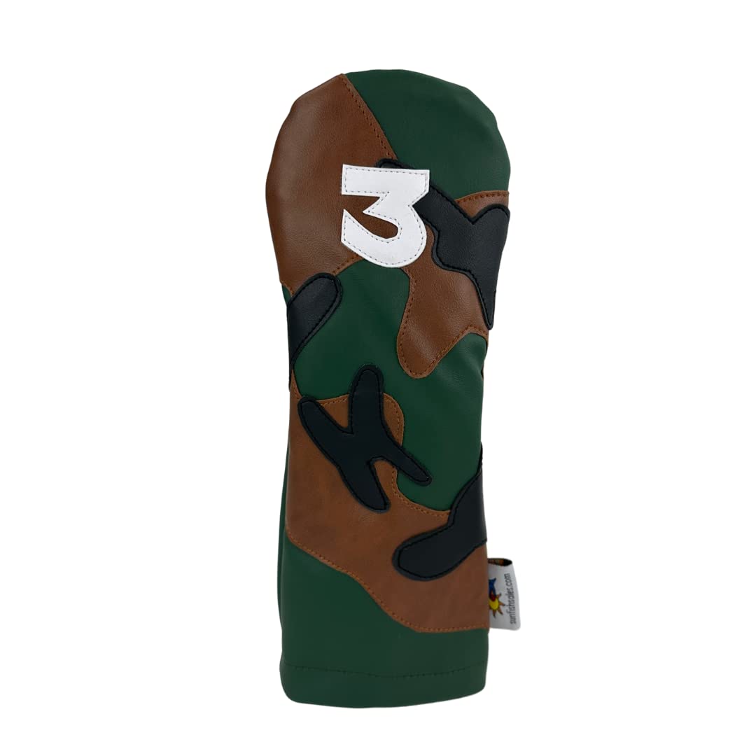 Army Camo Sunfish Leather Golf Club Headcover Set 1 3 X Driver Fairway Hybrid