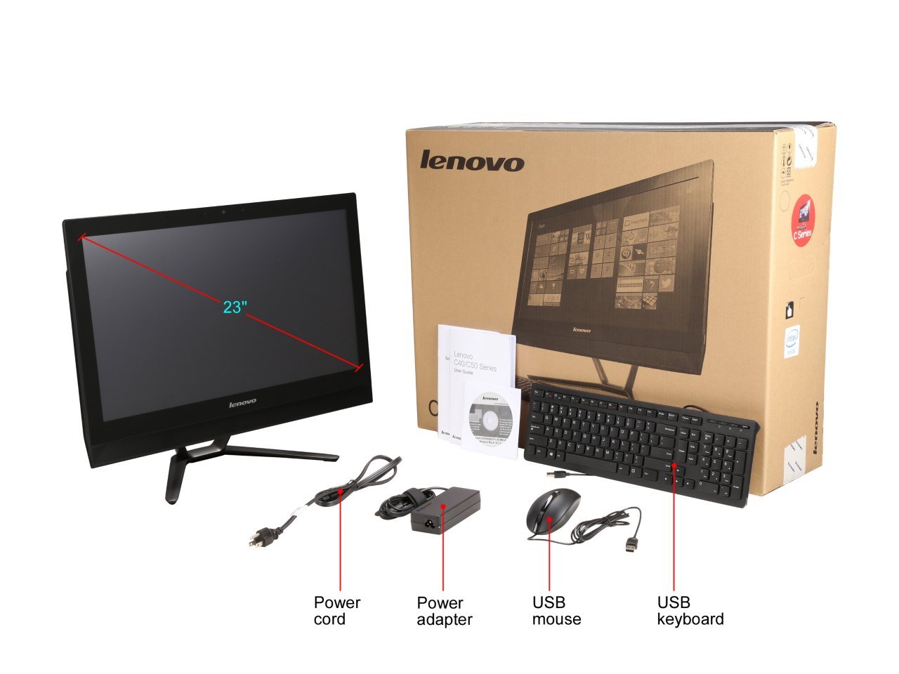 Lenovo C50-30 F0B1007QUS - All-in-One PC / 23" Multi-Touch Screen / Intel Core i3 4005U (1.70GHz) / 4GB DDR3 RAM / 500GB 7200RPM HDD / Windows 8.1