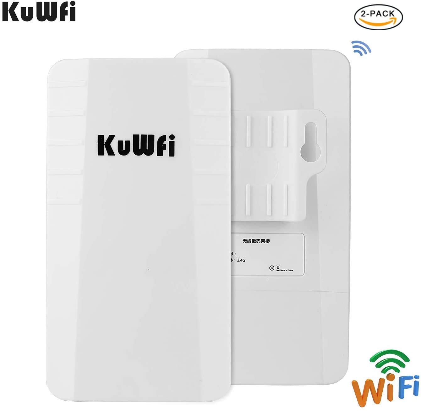 KuWFi Wireless WiFi Bridge Outdoor CPE Kit Point to Point 2.4G 300Mbps Waterproof Long Range WiFi Extender with Ethernet Port