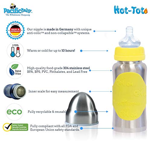 Pacific Baby Hot-Tot Insulated Stainless Steel Infant Baby Eco Feeding Bottle Anti-Colic Nipple 7 Ounce