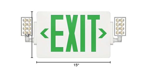 Spectsun 1 Pack Exit Signs with Emergency Lights,120-277VAC -LED Combo Emergency Light with Backup Battery-Double Face UL Listed Green Letter Exit Sign Lighting-Hard Wired-Fire Resistant